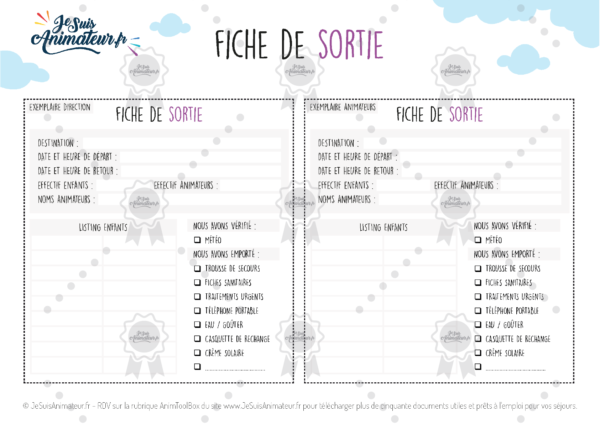 Fiche « Trousse de secours » + Fiche « Sortie du centre » - La Boutique ...